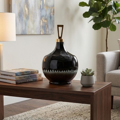 Elegant Rounded Bottle Form Glass Vase with Metal Topper - Decorative ...