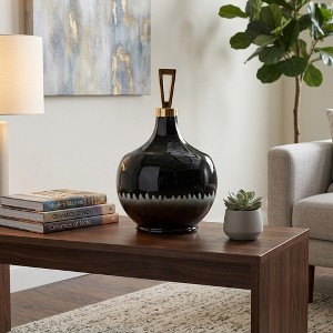 Elegant Rounded Bottle Form Glass Vase with Metal Topper - Decorative ...