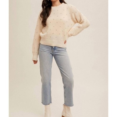 Women's Rhinestone Embellished Sweater - Hem & Thread L : Target