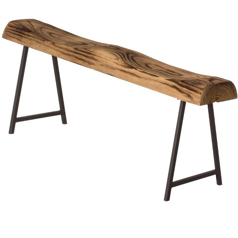 Vintiquewise Rustic Carved Wood Natural Log Accent Bench For Entryway ...