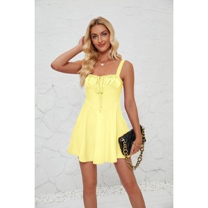 Women Satin Corset Mini Dress Adjustable Strap Ruched Bust A-Line ...