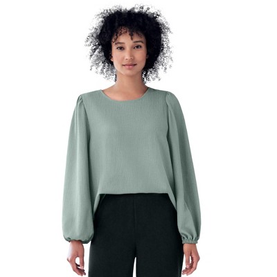 Ellos Women's Plus Size Puff Sleeve Textured Knit Tee - 14/16, Grey ...