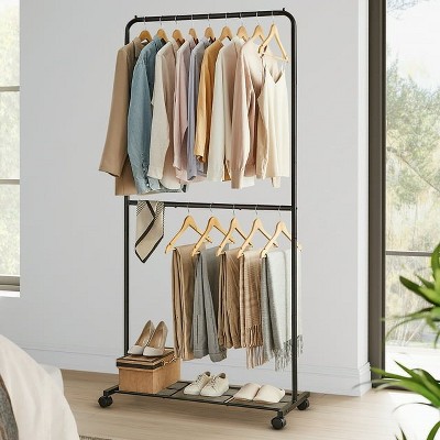 Iris Metal Garment Rack With 2 Wooden Shelves Marble : Target