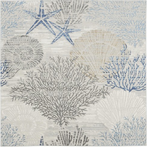 Nourison Pompeii Nautical Indoor Rug Ivory Grey Blue 5'3" X Square : Target