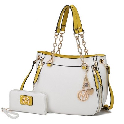 Ctm Women's Leather Shoulder Bag Purse With Side Organizer, White : Target
