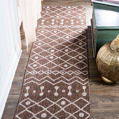 2'x8' Marokko Diamond Medallion Indoor/outdoor Runner Rug, Brown/beige ...
