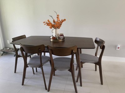 Set Of 4 Iora Upholstered Wood Dining Chairs Light Beige/walnut ...