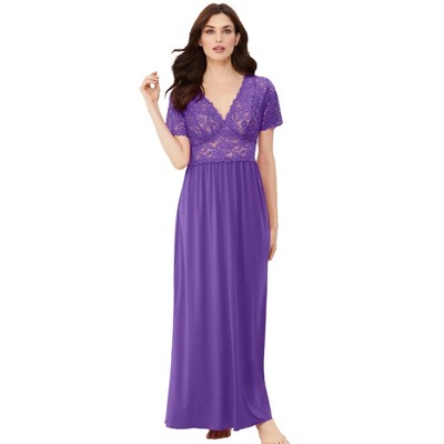 Amoureuse Women's Long Lace Top Stretch Knit Gown - 1x, Plum Burst : Target