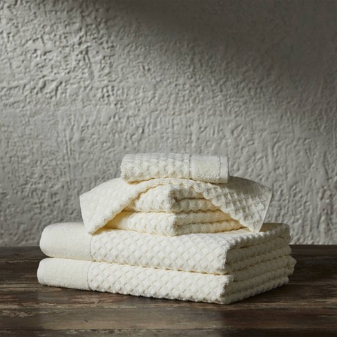 6pc Cotton Diamond Textured Assorted Bath Towel Set Ivory - Isla Jade ...