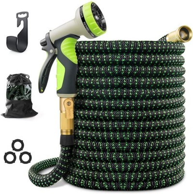 Kotto Expandable Garden Hose 100ft, 10 Spray Nozzles, Solid Brass ...