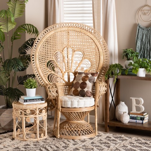 bali pari Ediva Modern Bohemian Natural Brown Rattan Peacock Accent Chair