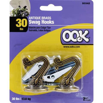 Ook Medium Antique Brass Steel 1-1/2 In. L Swag Hook 30 Lb 2 Pk : Target