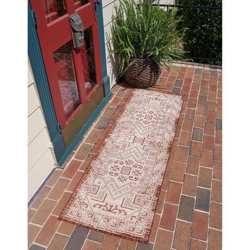 Unique Loom 2' 0 X 6' 0 Runner Indoor/outdoor Aztec Rust Red Runner Rug ...