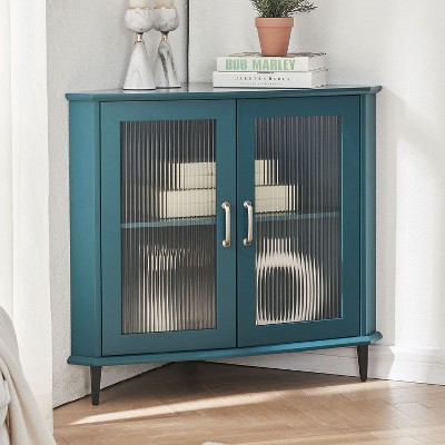 Corner Storage Cabinet with Door and Adjustable Shelf Decorative Storage Cabinets for Living Room Bedroom Blue The Pop Home