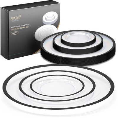 Sparksettings Clear And Black Disposable Plastic Plates, 24 Pack : Target