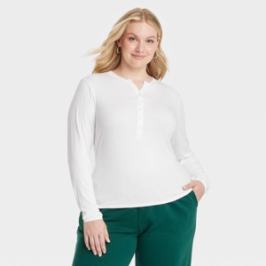 Women's Long Sleeve Henley Neck T-shirt - Universal Thread™ White 2x ...