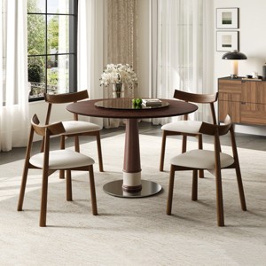 47 Inch Round Dining Table Set for 4, Solid Wood Kitchen Table with ...