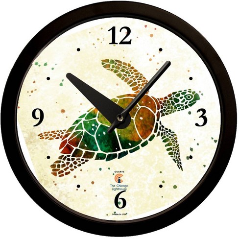 14.5" Artist Series Rich Green Sea Turtle Decorative Clock Black - The ...