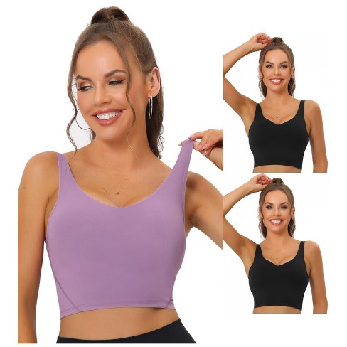 Allegra K Women's Workout Fitness Longline Wireless Padded Sports Bras ...