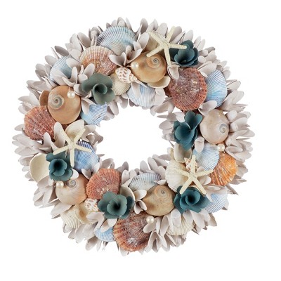 Collections Etc Beautiful Coastal Beach Seashell Hanging Wreath : Target