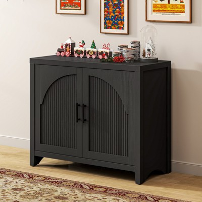 Bestier Arched Fluted Door TV Stand, 37" Sideboard Buffet Storage ...
