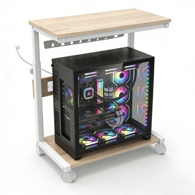 Adjustable Height 2‑Tier Mobile Computer Tower Stand – Built‑in USB ...