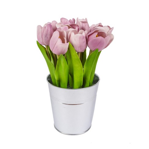 9" Artificial Mauve Tulips In Metal Pot - National Tree Company : Target
