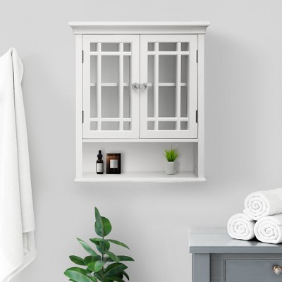 Teamson Home Neal Removable Wooden Wall Cabinet With 2 Glass Doors ...