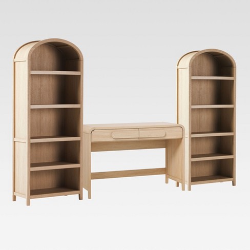 Saracina Home 3pc Modern Writing Desk With 2 Open Arched Bookshelves ...
