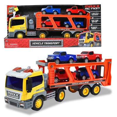 Maxx Action Vehicle Transport Playset - Semi Truck With 4 Mini Pickup ...