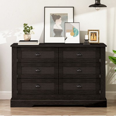 Nicbex 6-drawer Dresser For Bedroom,modern Dressers With Silver Shell ...
