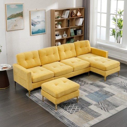 111" U-shape Convertible Sectional Sofa Couch With Movable Ottoman ...