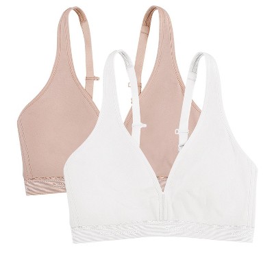 Fruit of the Loom Women's Wirefree Cotton Bralette 2-Pack Sand/White ...