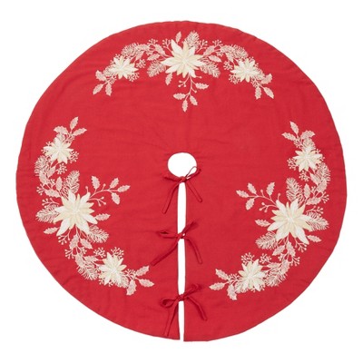 Saro Lifestyle Embroidered Tree Skirt With Holly Design, Red, 54" Round ...
