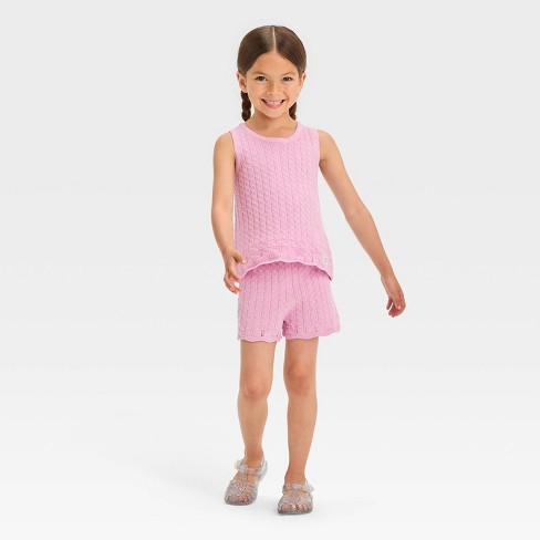 Grayson Mini Toddler Girls' Crochet Tank And Pull-on Shorts Set - Pink ...