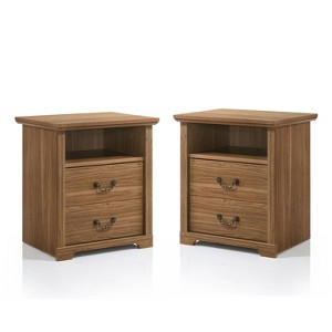 24/7 Shop At Home Dena 2Pc 2 Drawer Nightstand with Shelf Walnut 24/7 ...