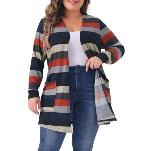 Agnes Orinda Women's Plus Size Open Front Long Sleeve Contrast Color ...