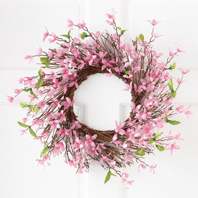 Northlight Wild Flowers And Berries Artificial Spring Twig Wreath, Pink ...