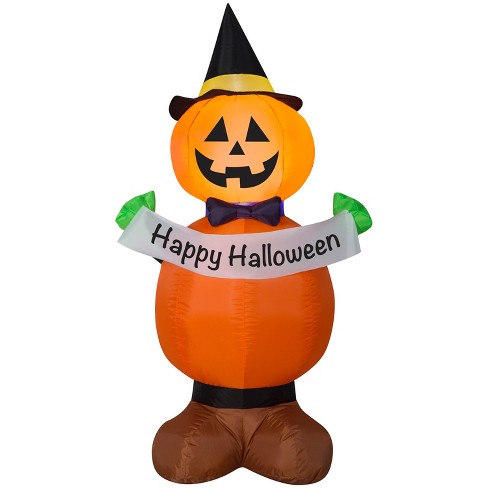 Gemmy Halloween Inflatable Jack O' Lantern Stack With Banner, 4 Ft Tall ...