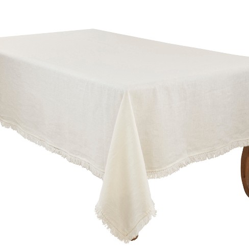 Saro Lifestyle Stonewashed Linen Fringed Tablecloth, 59"x140", Off ...