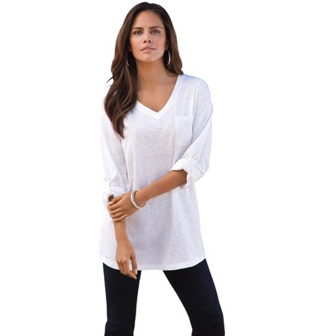 Roaman's Women's Plus Size Boyfriend Textured Tunic - 34/36, White : Target