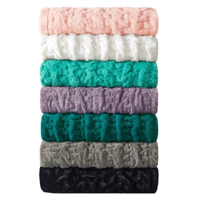 50"x60" Ruched Faux Fur Throw Blanket Teal - Madison Park : Target