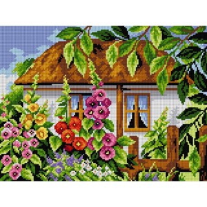 Orchidea House with Mallows 2487J Needlepoint canvas for halfstitch ...