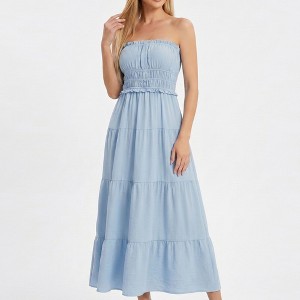 Anna-Kaci Women's Strapless Smocked Maxi Dress with Tiered Skirt and ...