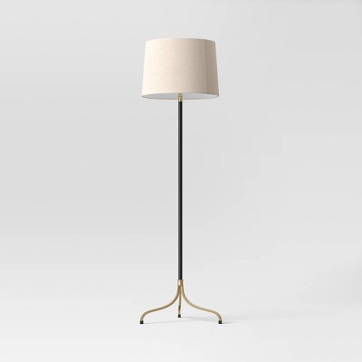 Traditional Three Leg Floor Lamp Black With Drum Shade: Gold Accents ...