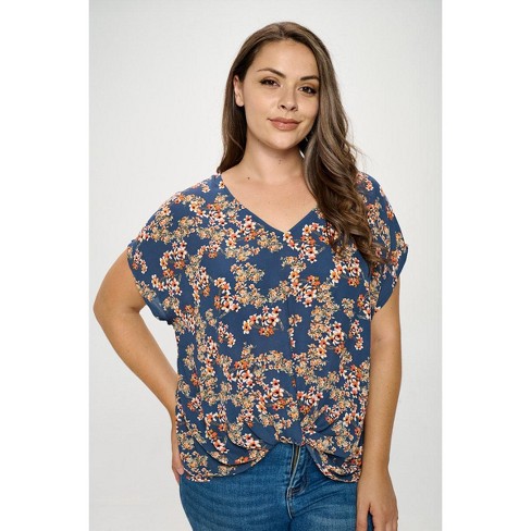 West K Women's Leah Plus Size Short Sleeve Woven Top - 3x - Steel Blue ...