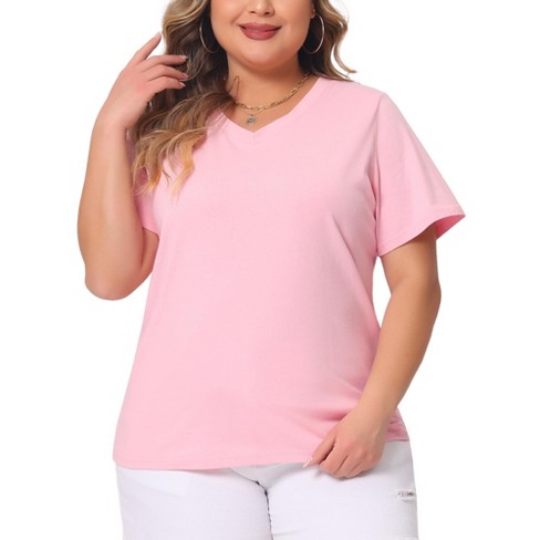 Agnes Orinda Women's Plus Size Basic Casual V Neck Short Sleeve Plain T-shirts Pink 3x : Target
