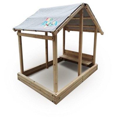 Funphix Dig N’ Play Wooden Sandbox Playhouse With Bench & Flower ...