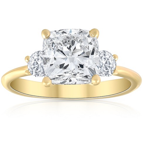 Pompeii3 3 1/2ct Cushion & Round Cut Moissanite Engagement Ring 14k Yellow Gold : Target