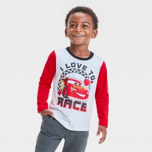 Toddler Boys Disney Cars Lightning Mcqueen Valentine s Long Sleeve T shirt Gray Target